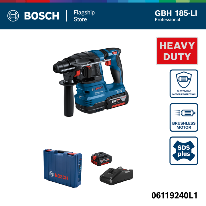 BOSCH GBH 185-LI Cordless Rotary Hammer with SDS plus (with 2 batteries ...