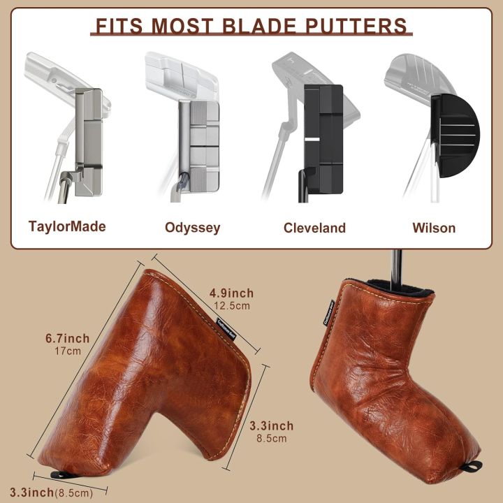 Craftsman Golf Premium Leather Brown Mallet Putter Cover Driver Fairway ...