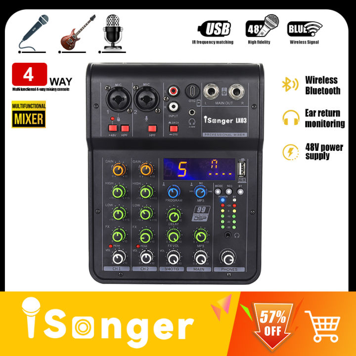 Mixer 4-Channel Professional Audio 48V USB amplifier Bluetooth OTG/TYPE ...