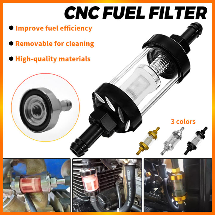 E&M Aluminum Alloy Glass Motorcycle Gas Fuel Gasoline Oil Silver Filter ...