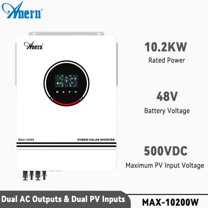 Anern 10KW Hybrid Solar Inverter 48V Hybrid Inverter On Grid Off Grid Built in Dual MPPT Solar ...