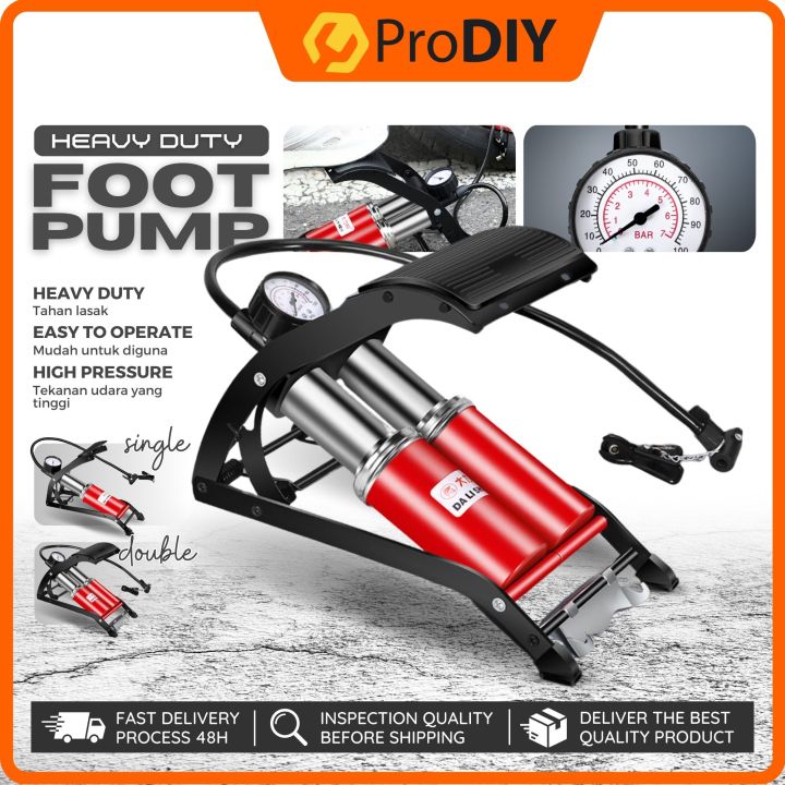 PRODIY Heavy Duty Foot Pump for Motorcycle Bicycle Ball Tyre Inflator ...