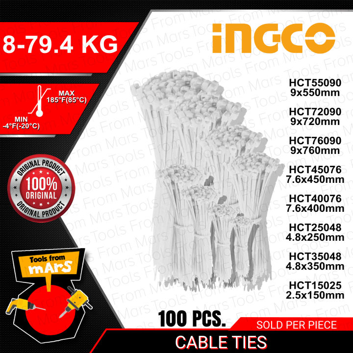INGCO Cable Tie White 100pcs HCT45076|HCT55090 | HCT72090 | HCT76090 ...