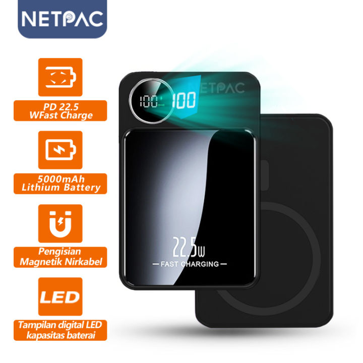 NETPAC Powerbank 5000mAh LED Display Magnetic Wireless PD 22.5W Fast ...