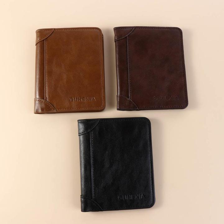 FYIKYHJT Leather 2 Fold Wallets Urban Recreational Style Solid Color ...