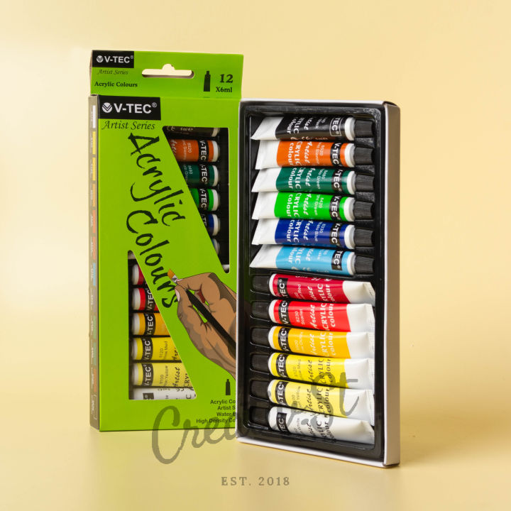 V-tec Acrylic 12 Warna Cat Akrilik Vtec Set Paint 6 ml | Lazada Indonesia