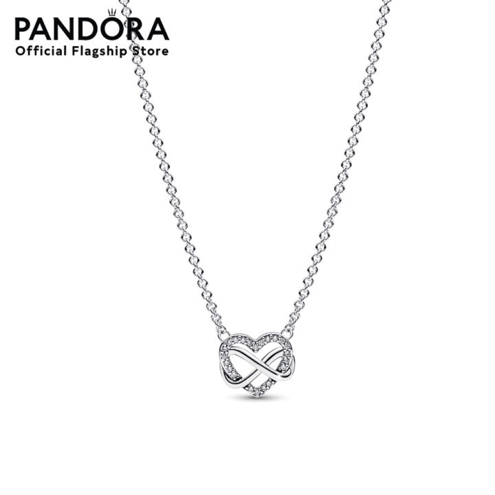 Pandora Infinity heart sterling silver necklace with clear cubic ...