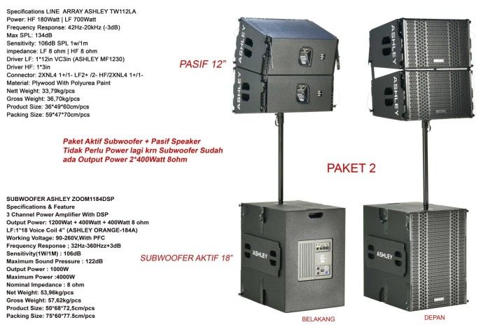 Paket 2 unit array ASHLEY pasif 12 inch plus 1 unit subwoofer 18 inch ...
