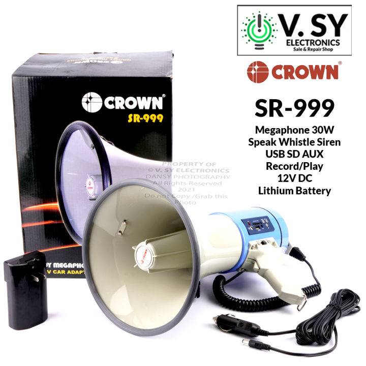 Original 2024 CROWN SR-999UB Megaphone 30W Speak Whistle Siren Bluetooth USB SD AUX Record Play ...