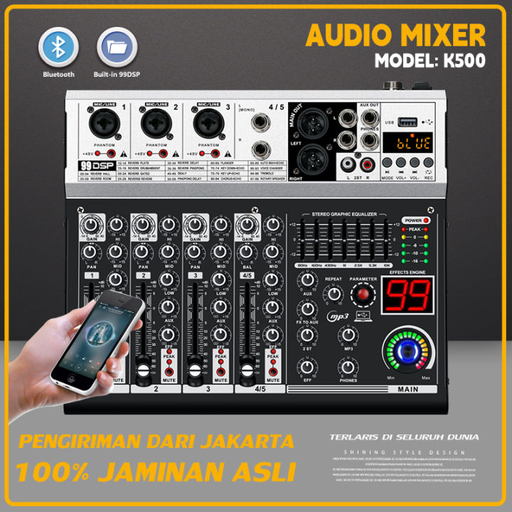 K500 profesional Mixer 5 arah efek reverb 99DSP built-in efek reverb 7 ...