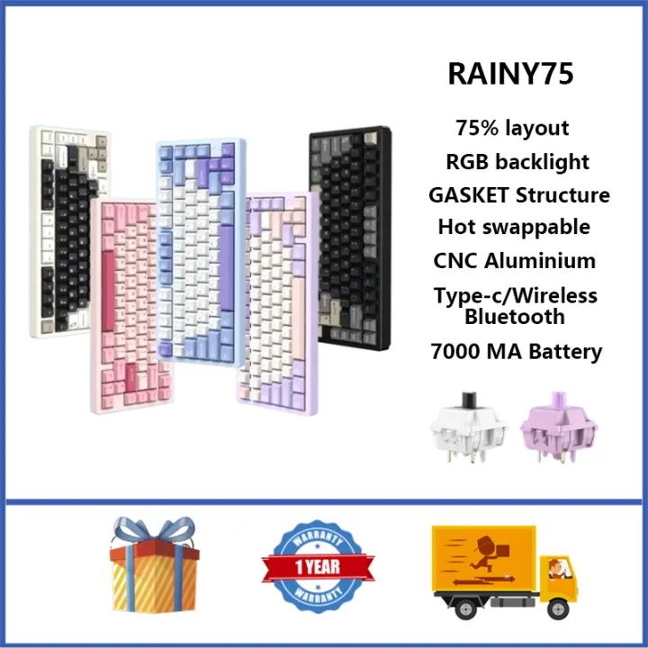 WOB RAINY75 75% Wireless Mechanical Keyboard GASKET Structure RGB Customized Aluminum Mechanical ...