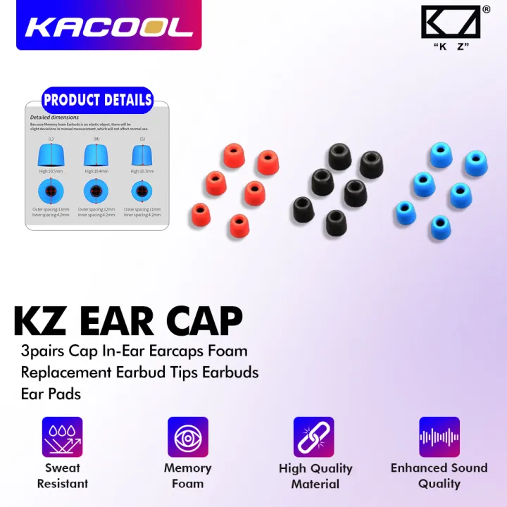 KZ Ear 3pairs Cap In-Ear Earcaps Foam Replacement Earbud Tips Earbuds ...