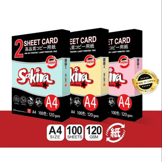 Two / 2 Sheet Card A4 Paper /COLOR PAPER JAPAN SAKIRA 120GSM 100's ...
