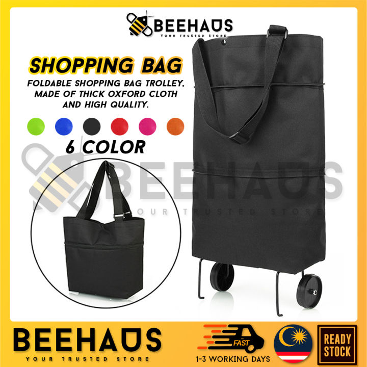 BEEHAUS Foldable Shopping Bag Trolley Bag Shopping Cart Laundry Grocery ...