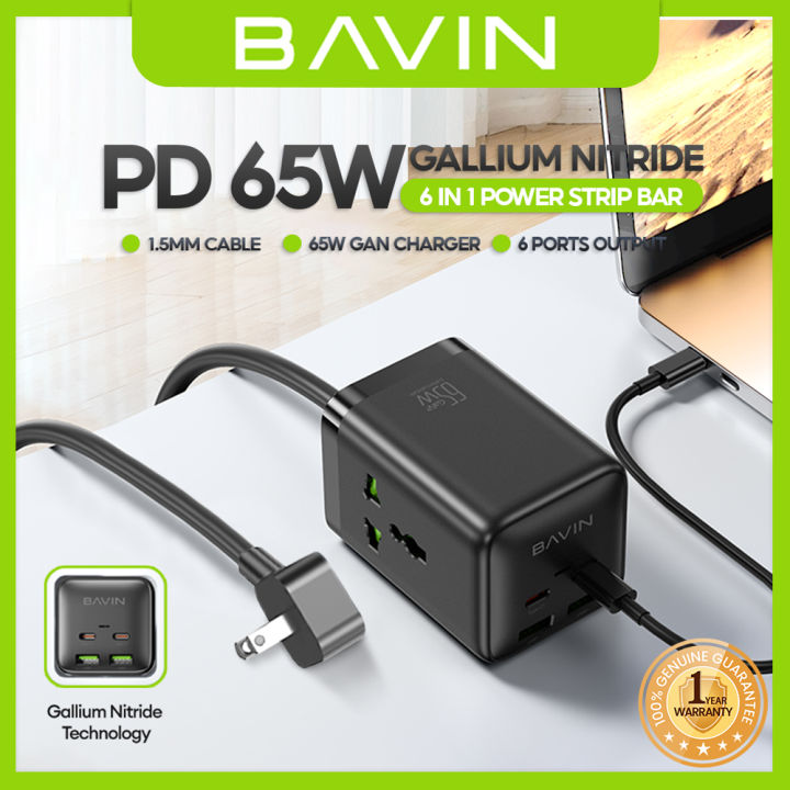 BAVIN PC2026 65W Desktop Power Strip Wall Charger GaN PD Extension Cord ...