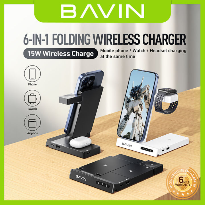 BAVIN PC1069 Portable Multi-functional 6 in 1 Wireless Charging Docking ...