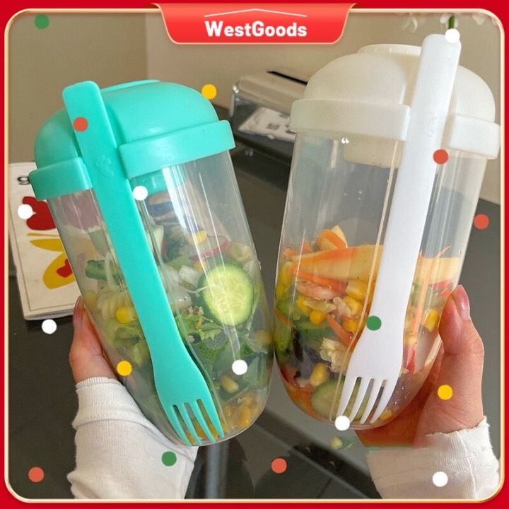 Cup Container Set with Fork Sauce Cup Bottle-Shaped Fresh Salad Carry ...
