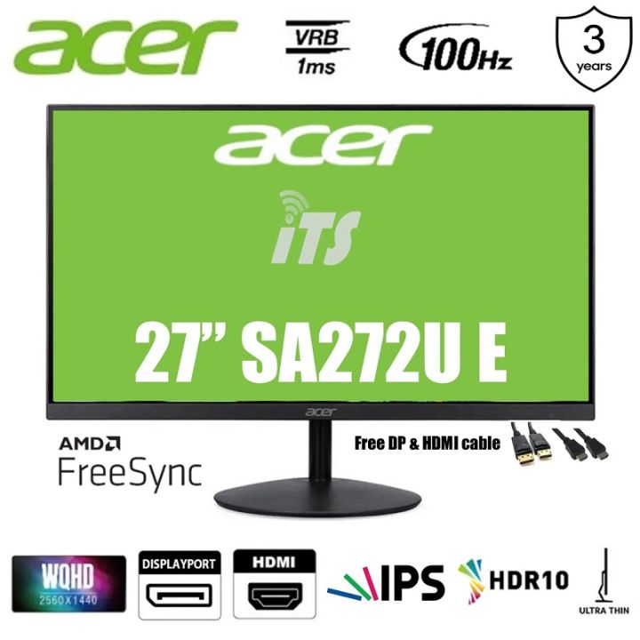 Acer 27" SA272U EBI Ultra Slim IPS 100Hz 1ms WQHD Monitor w/Speaker ...
