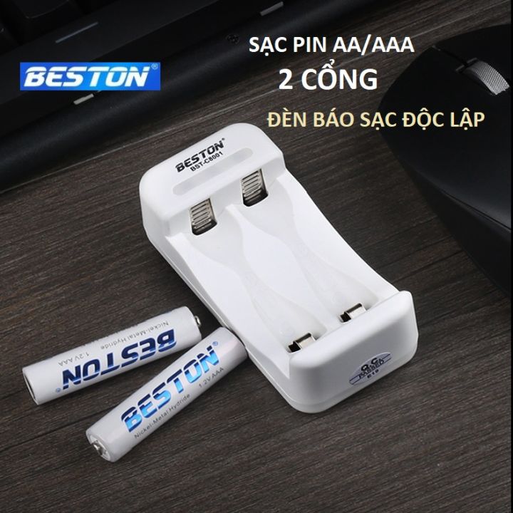 Bộ sạc pin Beston 2 cổng C8001 Sạc được 2 loại pin AA/AAA 1.2V, Pin sạc ...