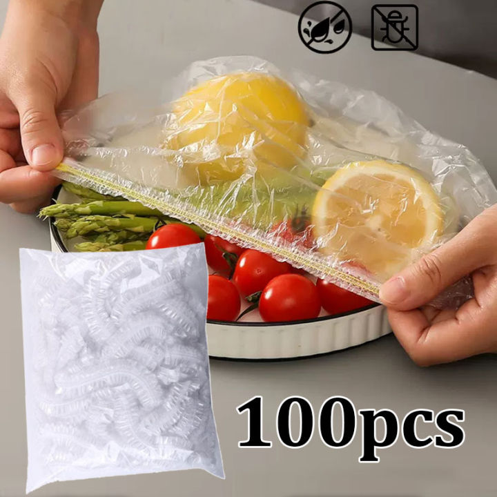 100pcs Disposable Food Cover Plastic Wrap Elastic Food Lids For Fruit ...