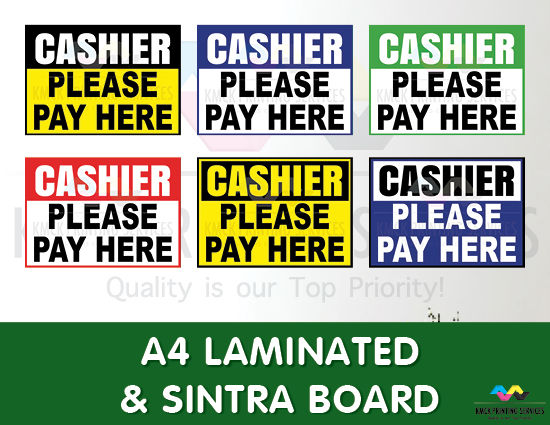 Cashier Please Pay Here Laminated | Sintra Board Signages | Lazada PH