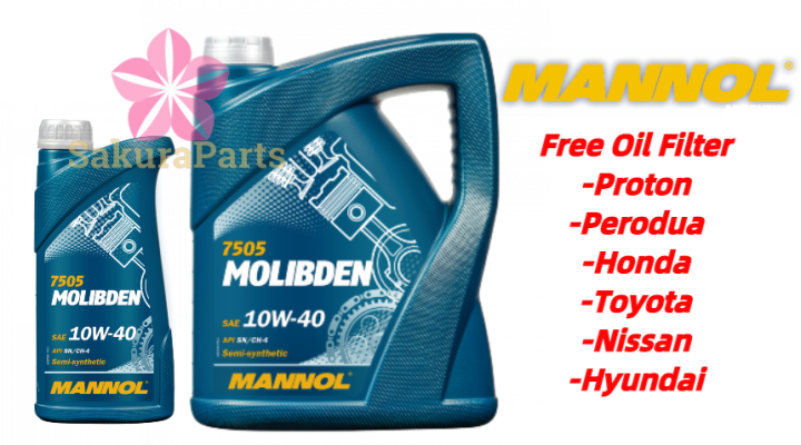 Mannol 10w40 Molibden Benzin 7505 Semi Synthetic Engine Oil 4L + Free ...