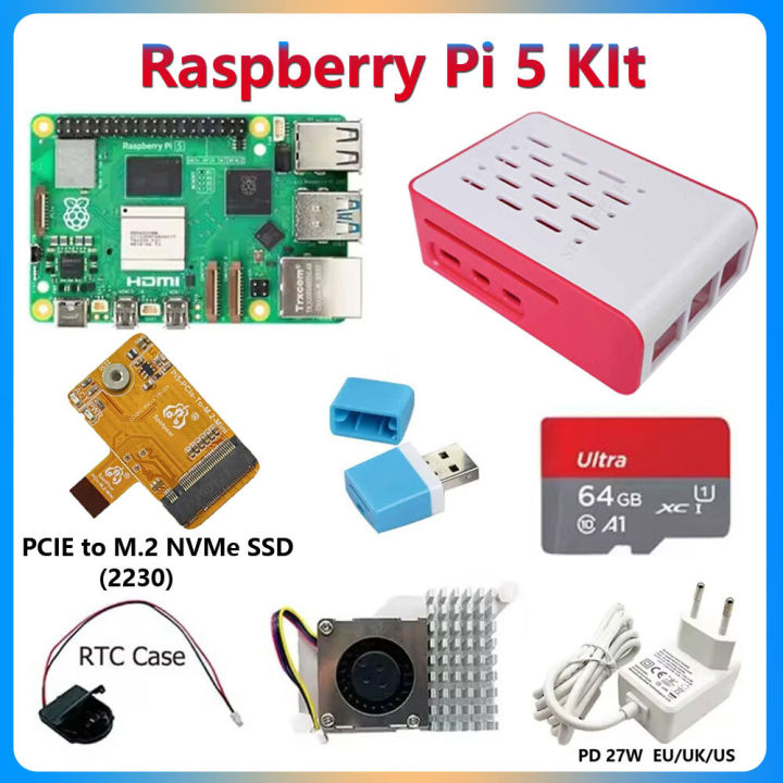 Raspberry Pi 5 8GB/4GB/2GB Optional Kit PCIE To M.2 NVME SSD(2230)+27W ...