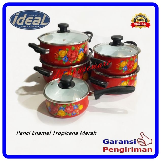 Panci Enamel Tropicana Set - 4 DutchOven 18/24 + 1 SaucePan 16cm IDEAL ...