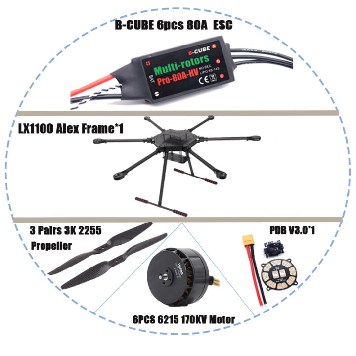 RC LX1100 All Carbon Fiber 1100Mm Six Rotor Frame B-Cube 80A Esc Group ...