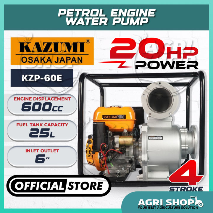 Agrishop KAZUMI JAPAN KZP-60E Petrol Engine Water Pump 6" 20HP ...