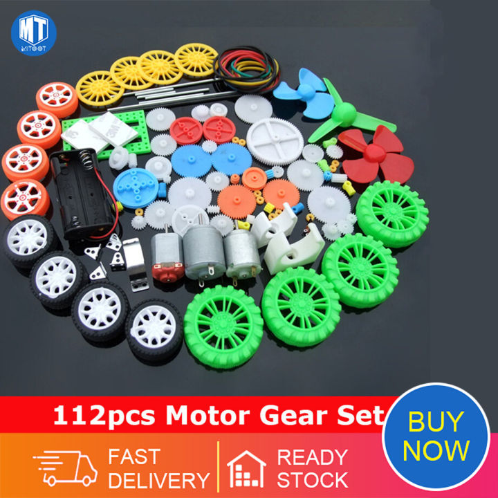 112Pcs DC Motor Kit Electric Mini Motor & Plastic Gears Bracket Shaft ...