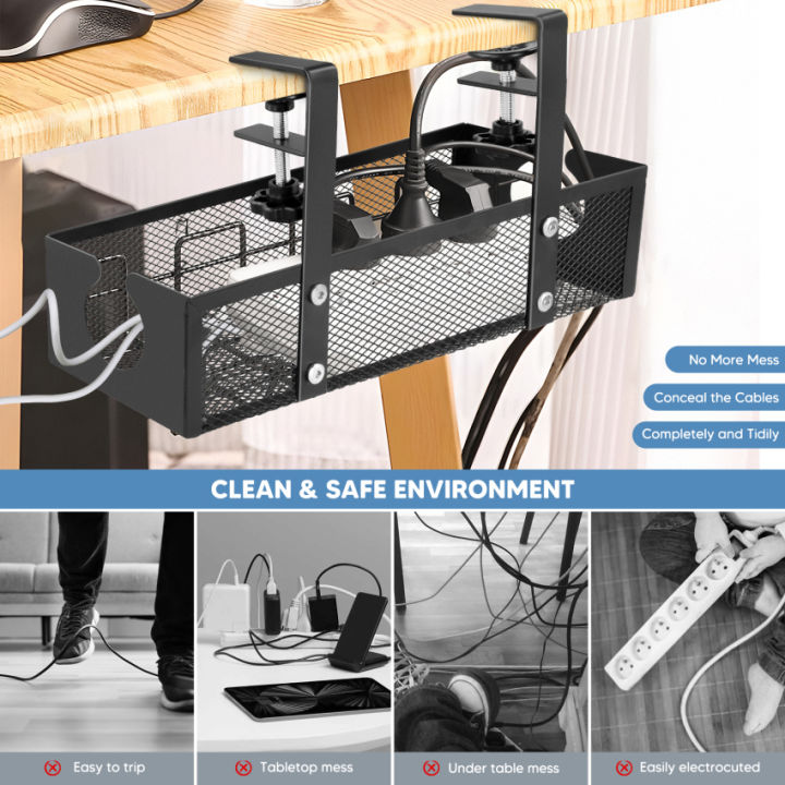 ⚡️Fast Delivery⚡️Under Desk Cable Management Tray, No-Drill Mesh Table Cable Basket for Managing ...