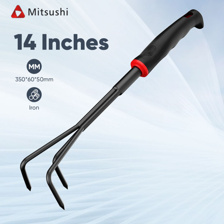 Mitsushi Heavy Duty 3-Tine Garden Rake - Durable Metal & Rubber Soil ...