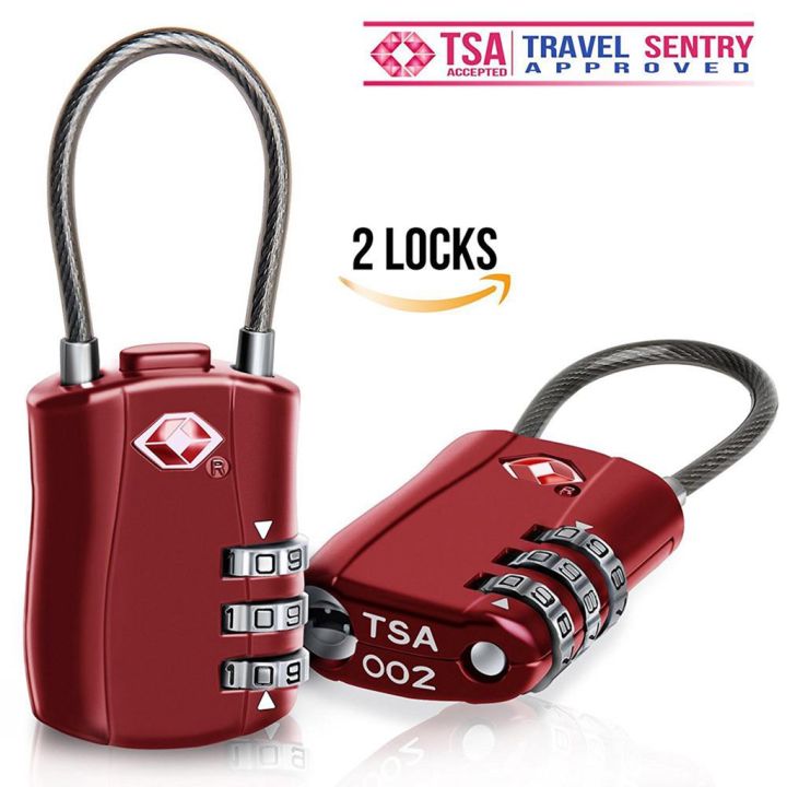 Travel Luggage Padlock TSA Approved 3-digit Combination Cable Alloy ...