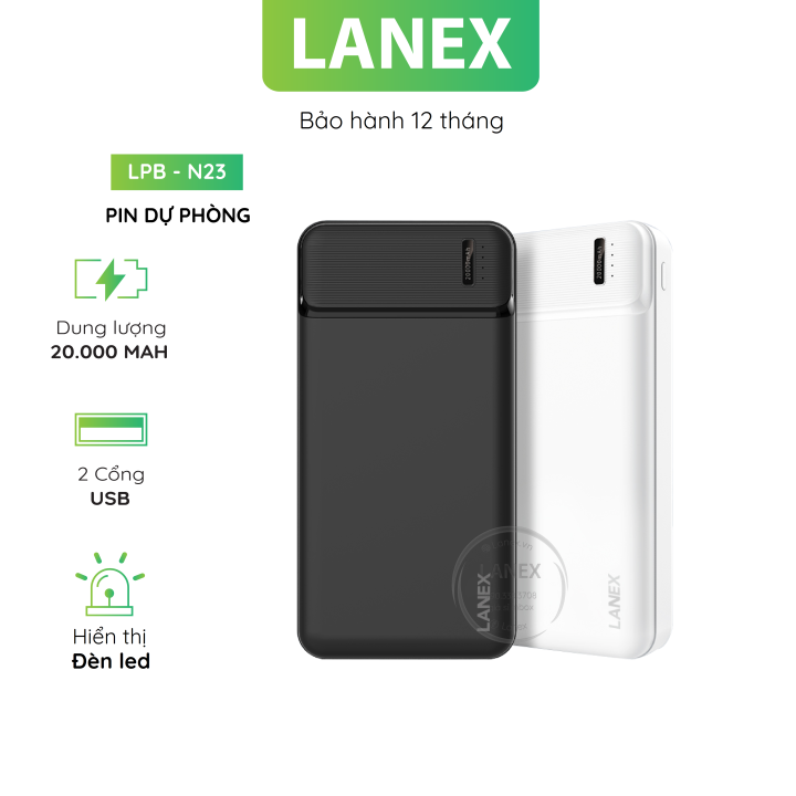 Pin Dự Phòng Lanex Lpb - N23 2 Cổng Usb 2.1a 20000mah Đèn Led | Lazada.vn