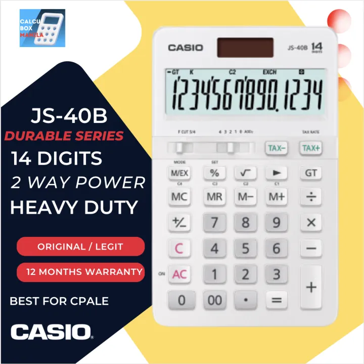 CASIO JS40B HEAVY DUTY DESKTOP CALCULATOR WHITE WITH 12 MONTHS WARRANTY ...