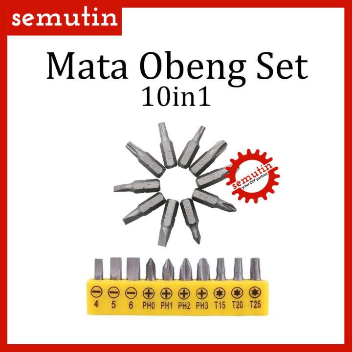 Obeng Mata Set 10pcs 6.35mm AD86 SM / Screwdriver Bit Bor Cordless ...