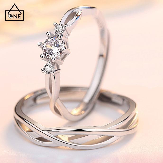 Jewelry 2pcs Silver Couple Ring Crystal Diamond Couple Wedding ...