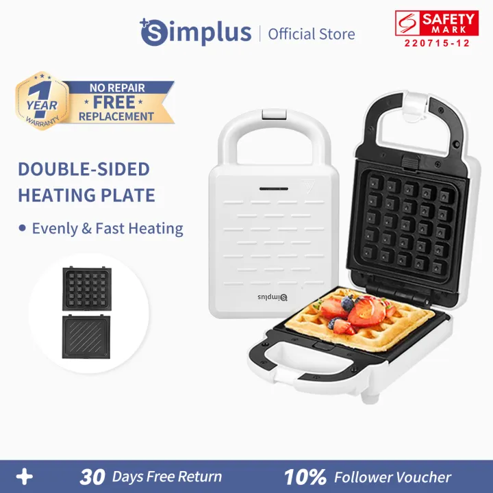 Simplus Sandwich Maker Waffle 650W Removable Plate Overheat Protection ...