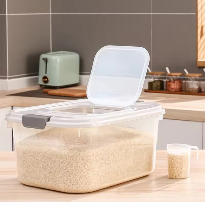 JO Plastic Rice Dispenser Bucket Cereals Grains Storage Box Case Food ...