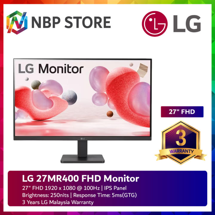 LG 27MR400 27" FHD IPS 100Hz FreeSync Monitor Black ( HDMI, VGA, 3 Yrs ...