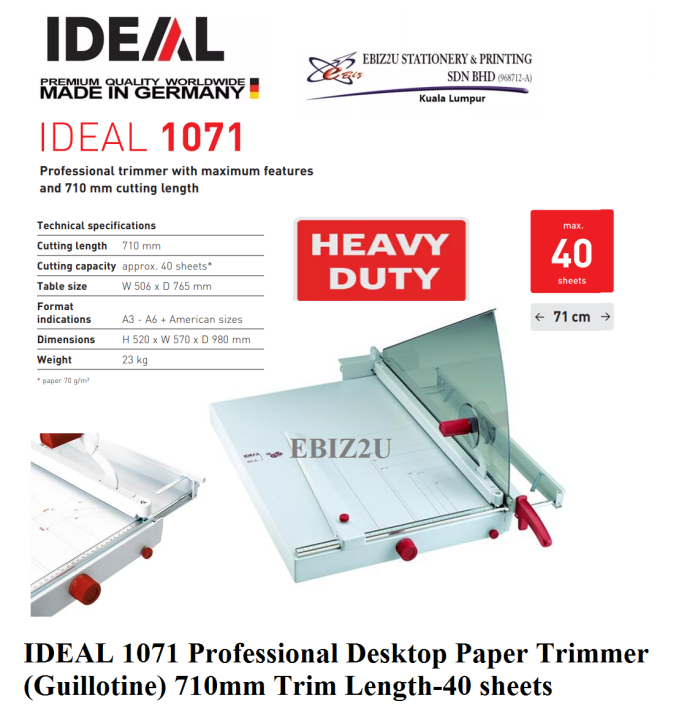 IDEAL 1071 Professional Desktop Paper Trimmer (Guillotine) 710mm Trim ...