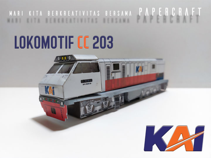 3D Papercraft Kereta Api Indonesia Lokomotif CC 203 Pola Kertas DIY ...