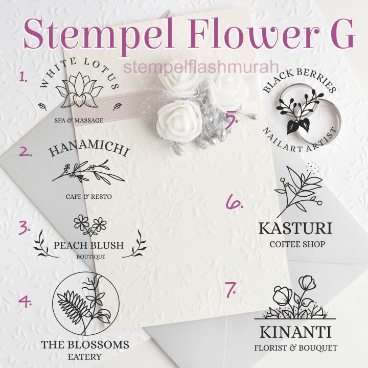 stempel custom G desain bunga flash tinta otomatis wedding flower ...