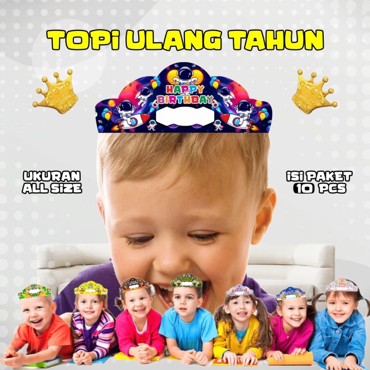 Topi Ulang Tahun Tema Astronot Luar Angkasa Galaksii isi 10 pcs Ukuran ...