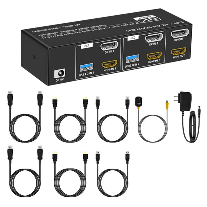 -8K 60Hz DP/-Compatible KVM Switch USB 3.0 2 Monitors 2 Computers KVM ...