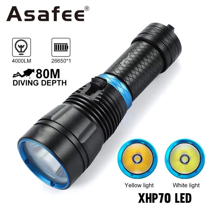Asafee D185 XHP70 LED 80M Underwater 4000LM Diving Flashlight Magnetic ...