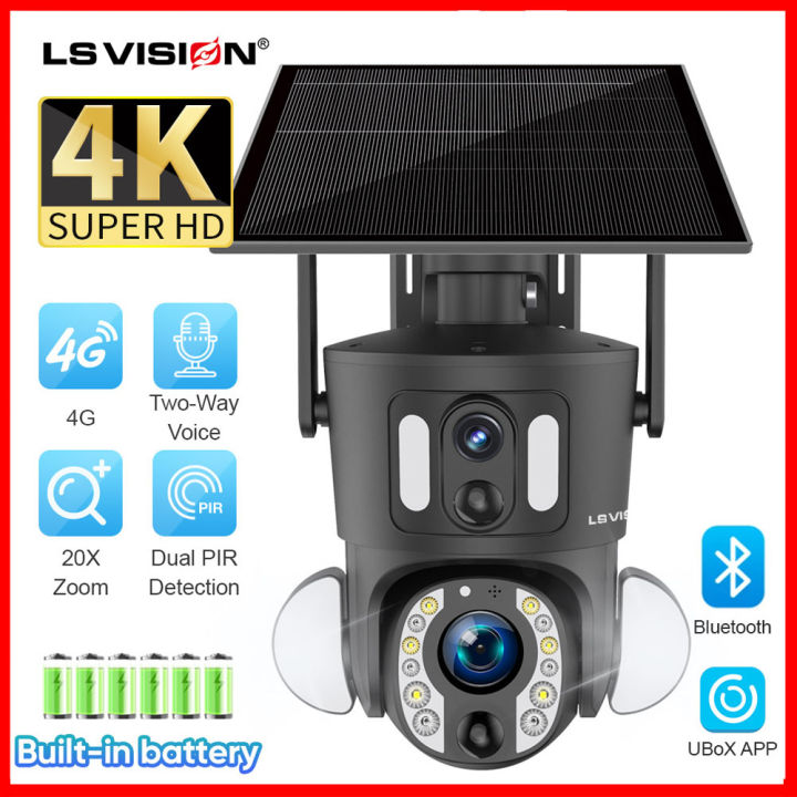 LS VISION 8MP WIFI/4G Dual Lens Solar CCTV Camera 20X Zoom Smart Linkage IP66 Outdoor Waterproof ...