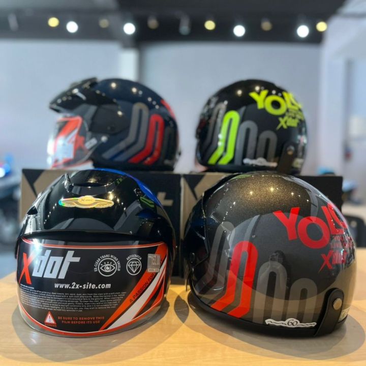 Helmet X-dot Xdot G118 with Visor ( YOLO ) Topi Separuh ( NEW ) ready ...