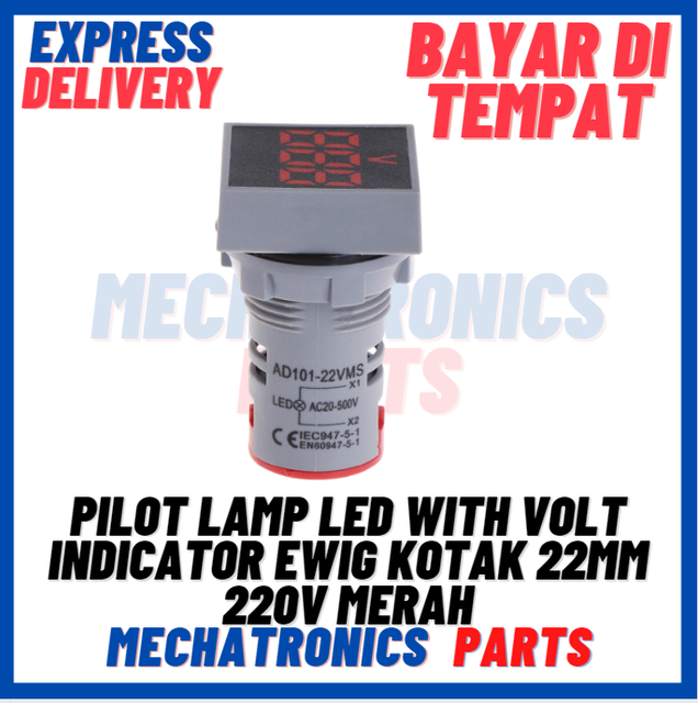 [DSP-9296] PILOT LAMP LED WITH VOLT INDICATOR EWIG KOTAK 22MM 220V ...